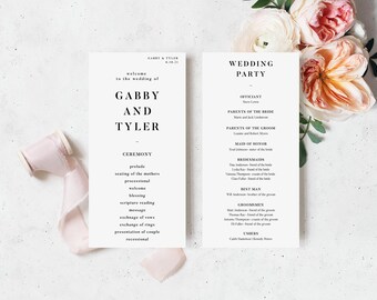Modern Black and White Wedding Ceremony Program Template, INSTANT ...