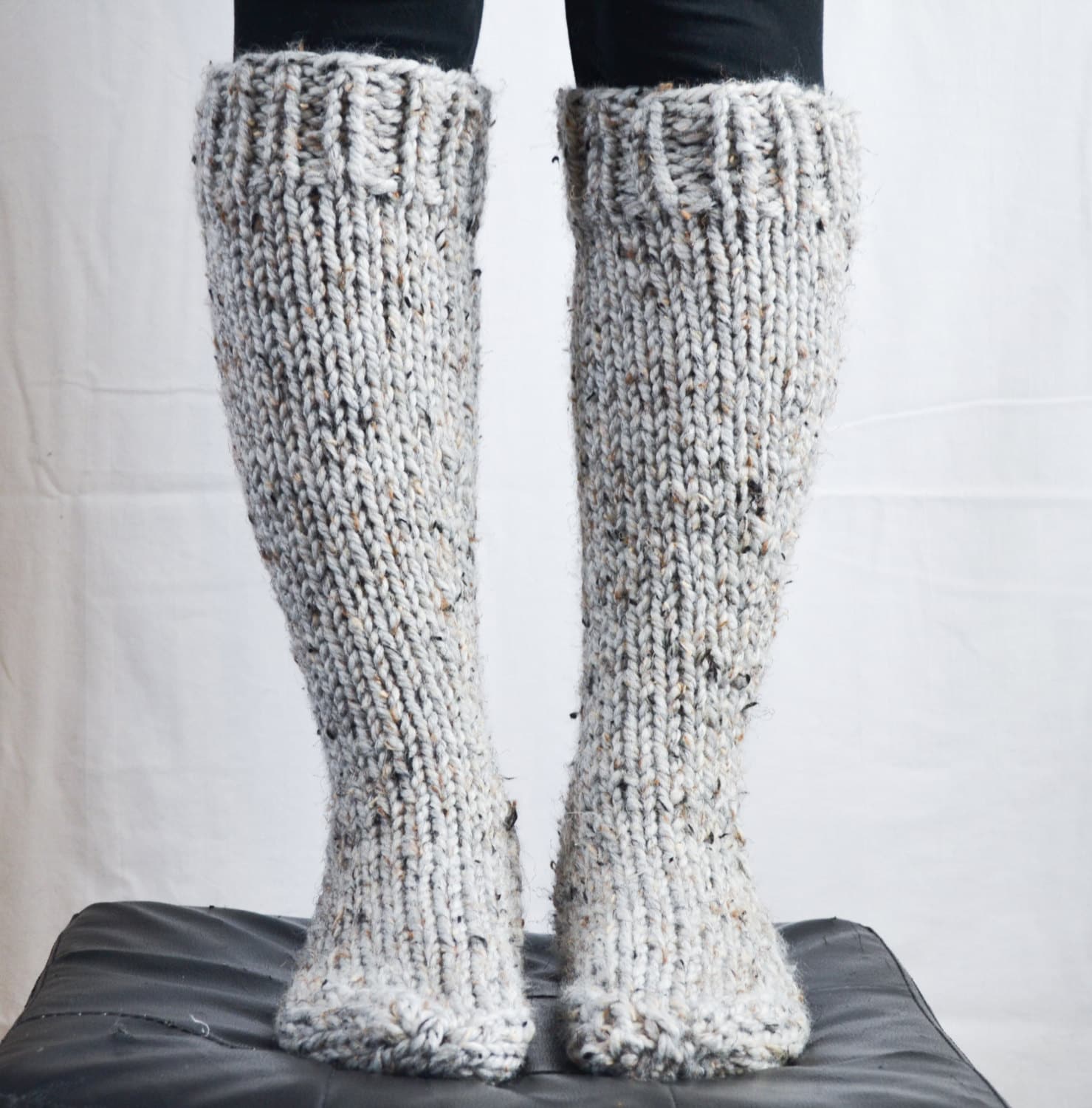 Chunky Knit Knee High House Wool Socks in Marble//grey Tweed - Etsy
