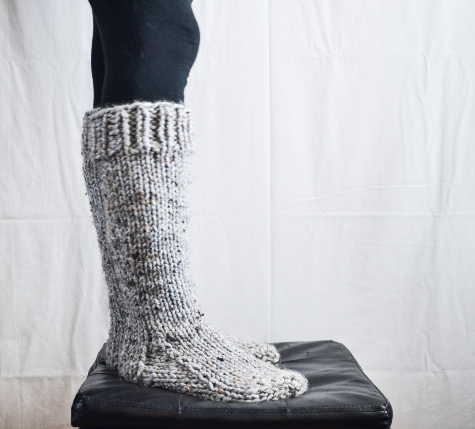 Chunky Knit Knee High House Wool Socks in Marble//grey Tweed MADE to ...