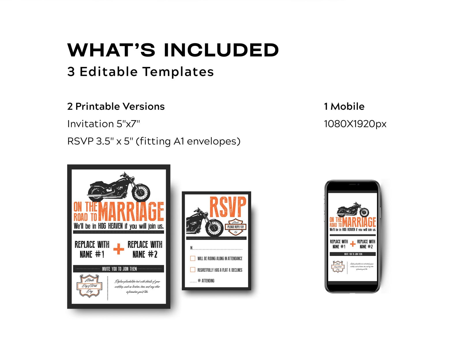 Biker Motorcycle Wedding Invitation Template | Editable Canva Wedding ...