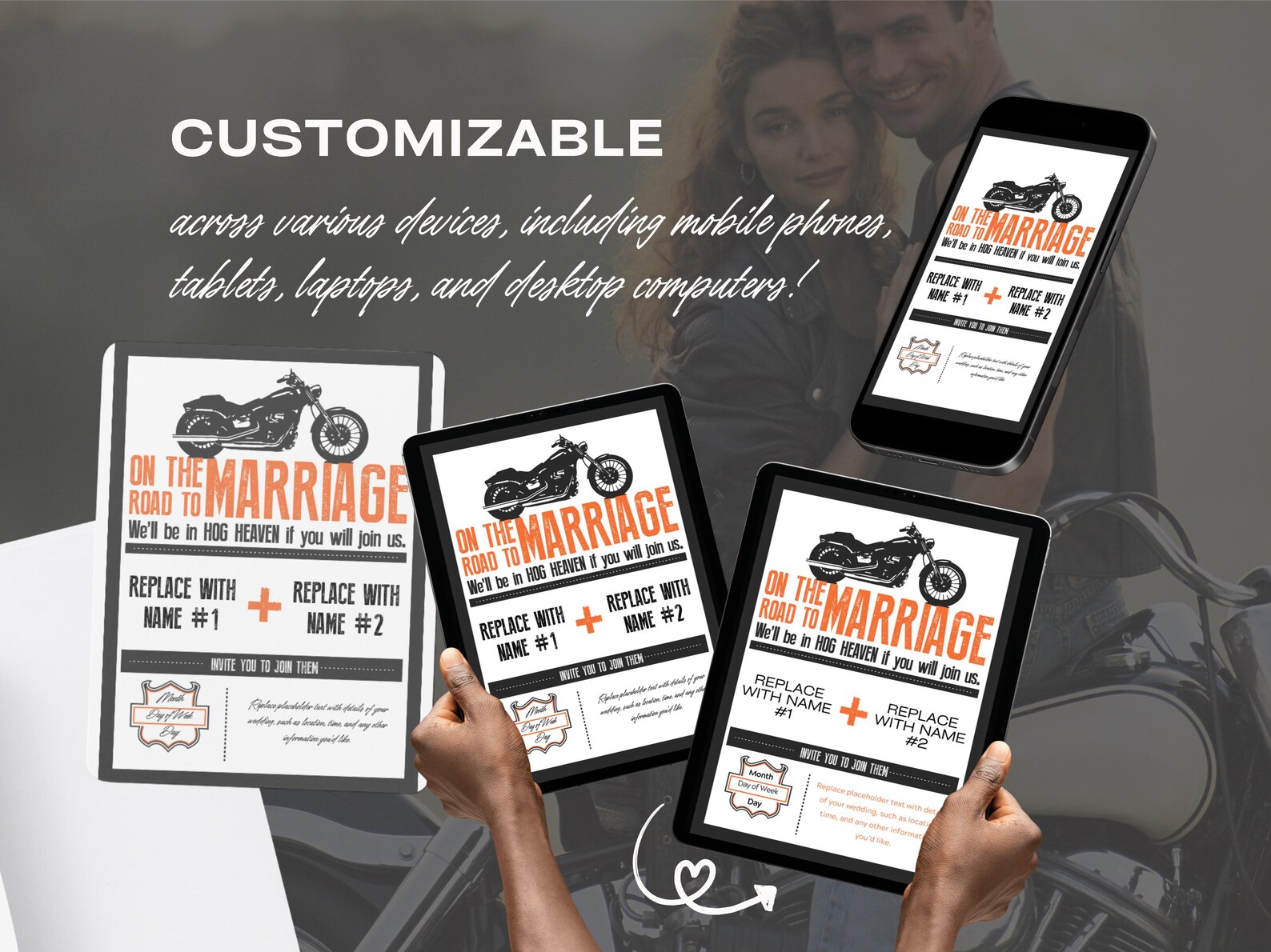 Biker Motorcycle Wedding Invitation Template | Editable Canva Wedding ...