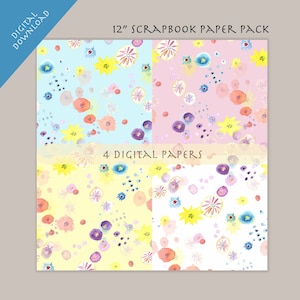 Watercolor Digital Paper, Instant Download--12" Digital Paper Pack(4 ...