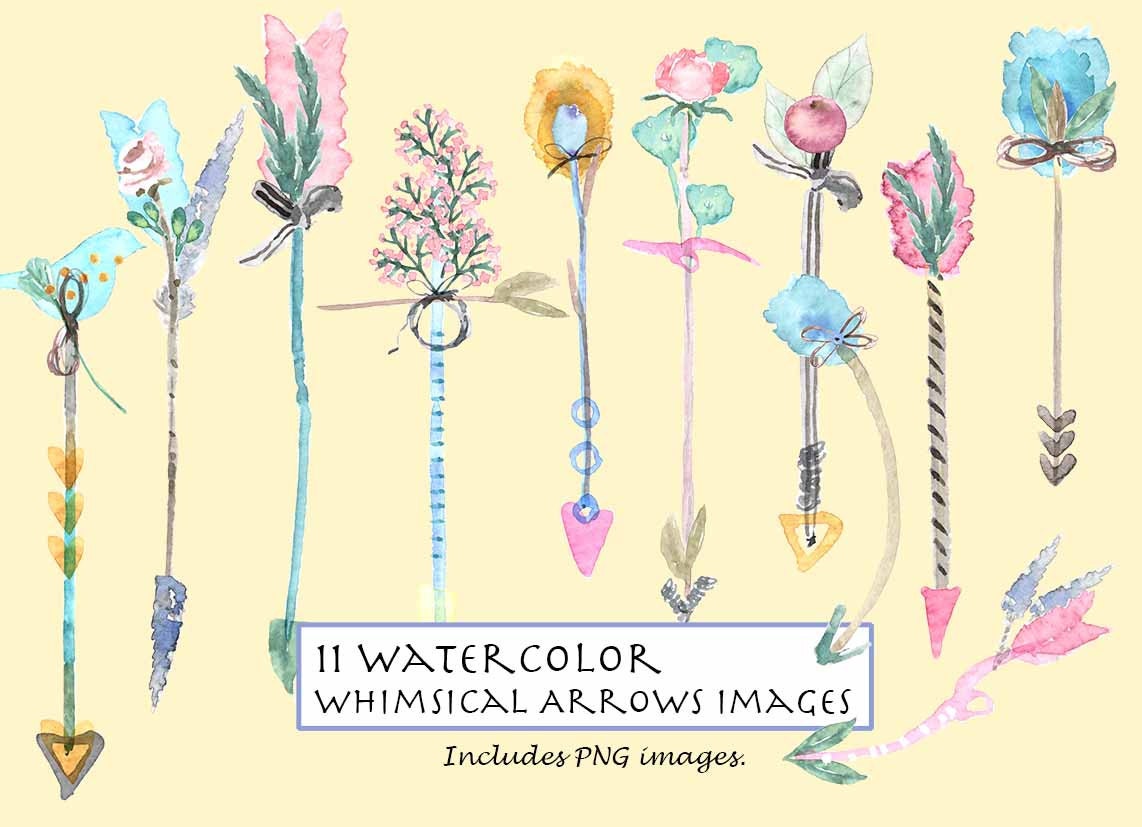 CLIP ART- Watercolor Whimsical Arrows Set. 11 Images. Digital Download ...