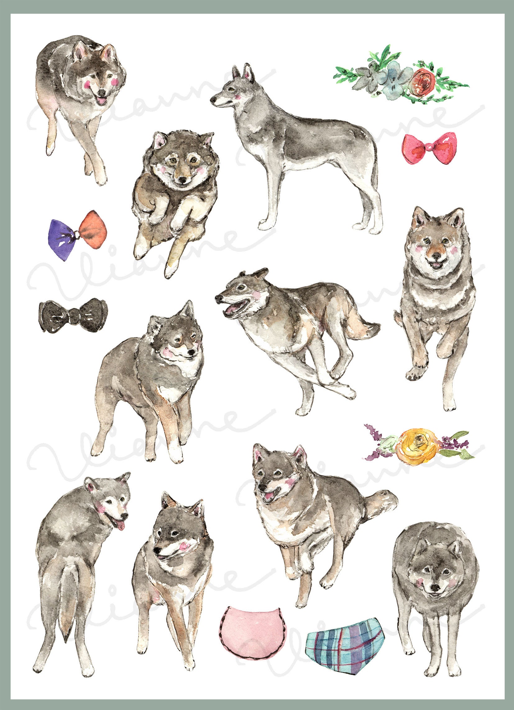 CLIP ART Watercolor Wolf Set. 17 Images. Digital Download. Wildlife ...