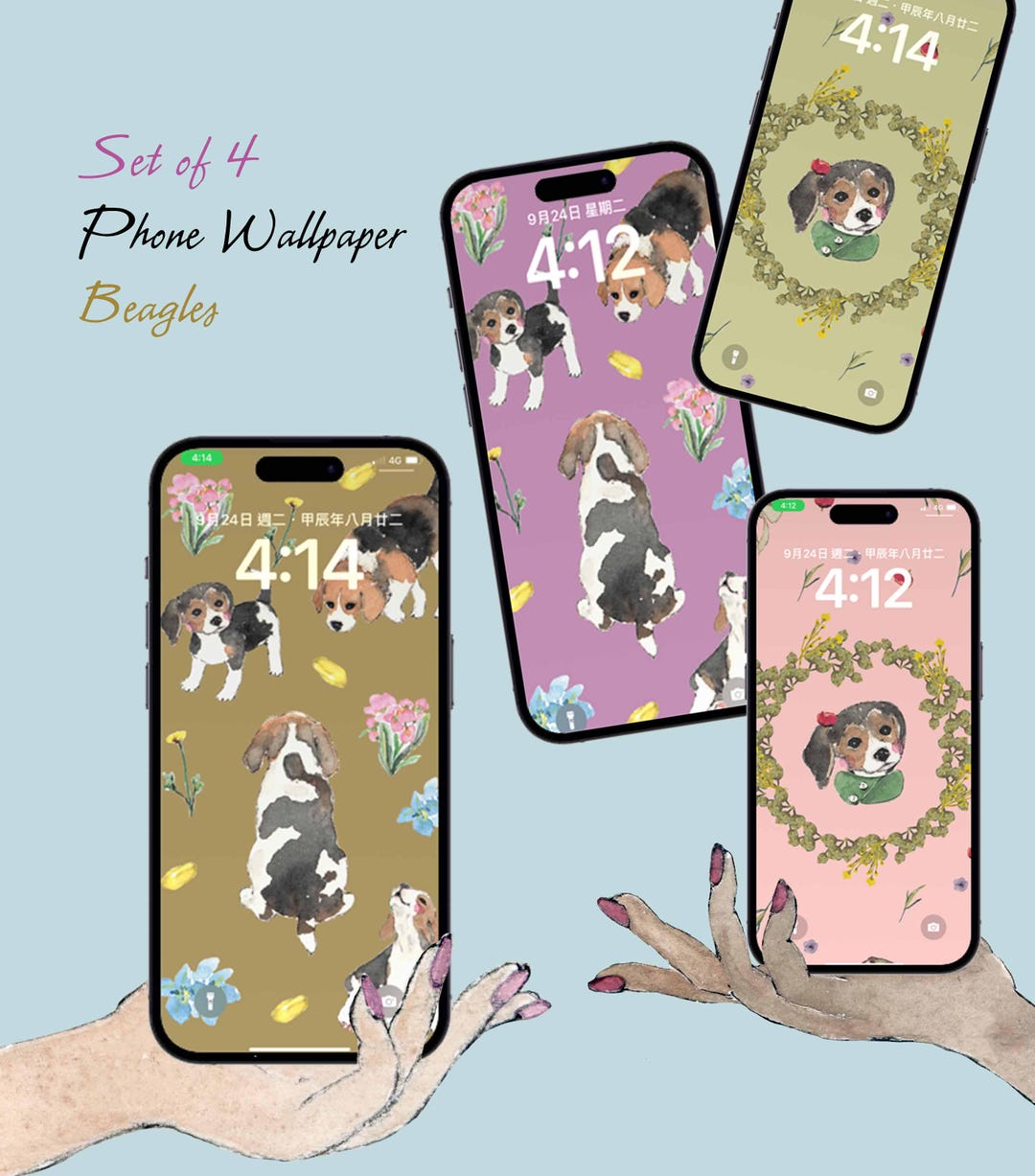 Smart Phone Wallpaper--beagles. 4 PNG Images. - Etsy