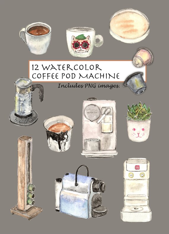 CLIP ART Watercolor Coffee Pod Machine Set. 12 Images. | Etsy