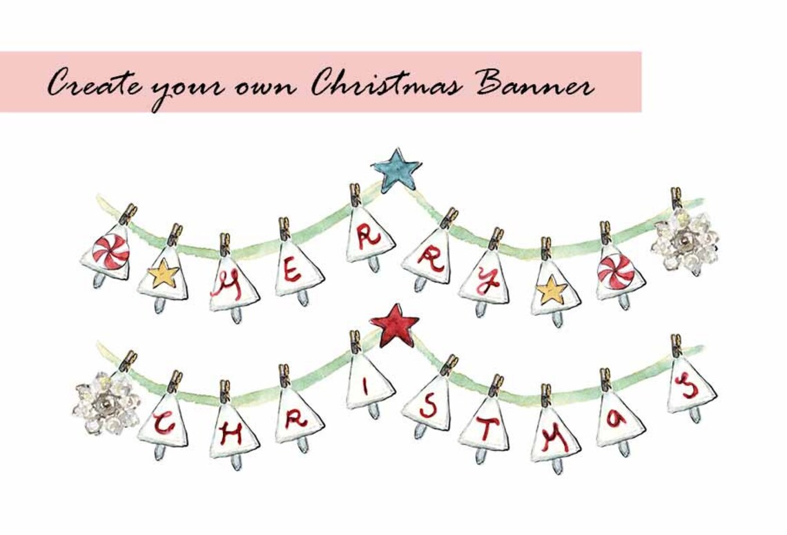 CLIP ART Watercolor Christmas Banner Set. 46 Images. Digital - Etsy