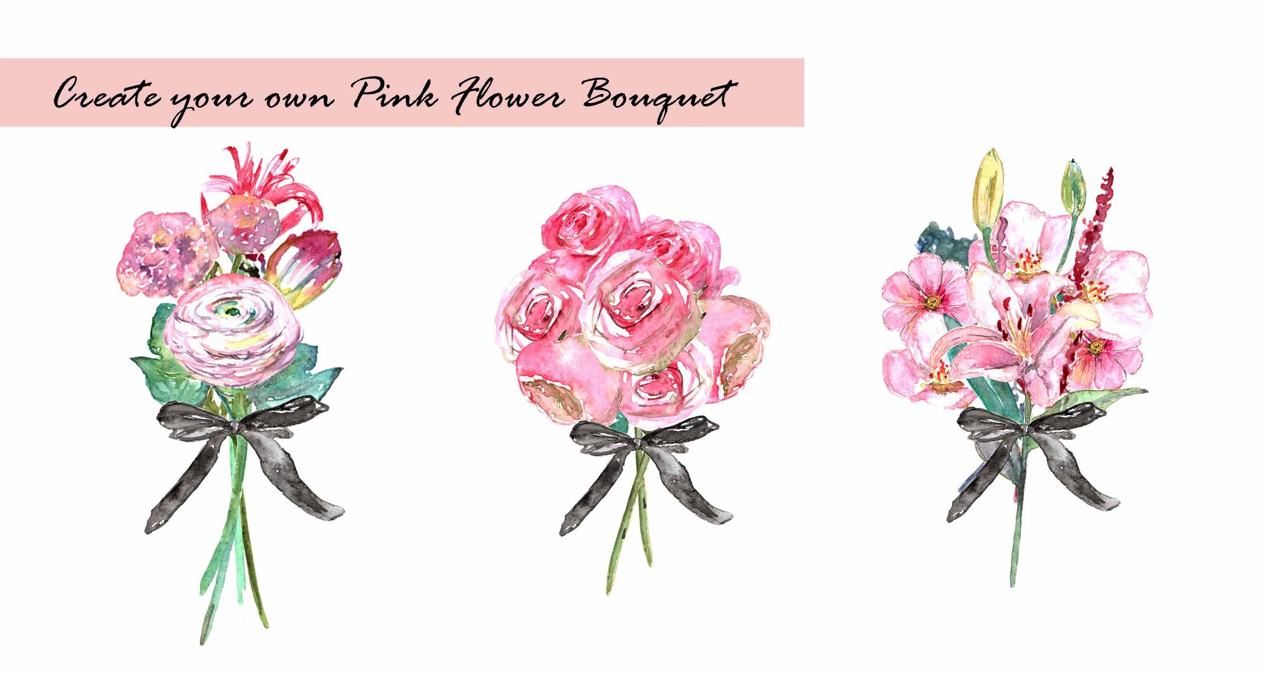 CLIP ART Watercolor Pink Flora Theme Set. 35 Images. Digital - Etsy