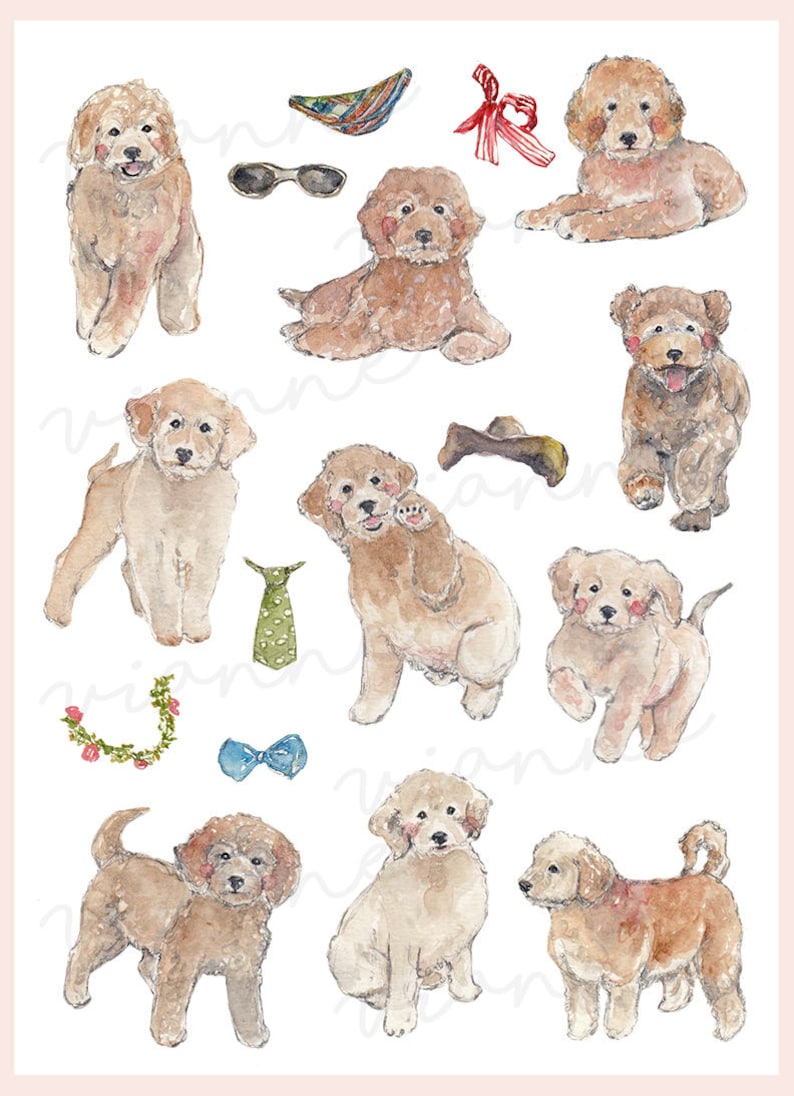 CLIP ART Watercolor Goldendoodle Set. 17 Images. Digital | Etsy