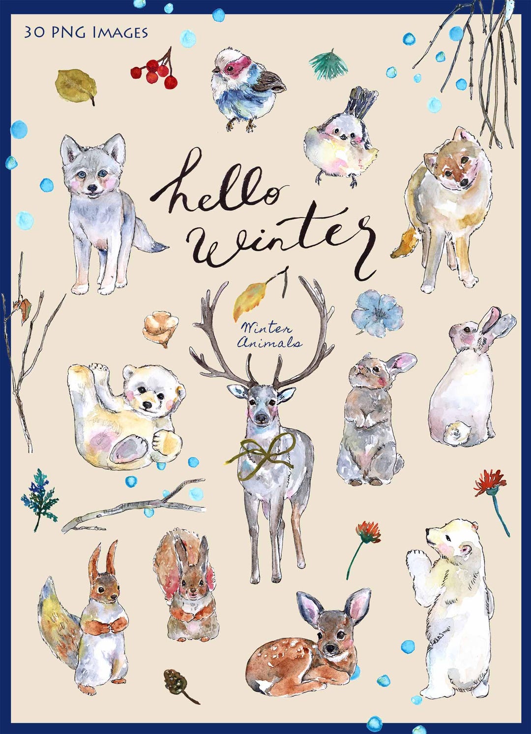 Watercolor Winter Woodland Friends Clipart Set. 30 Images. Digital ...