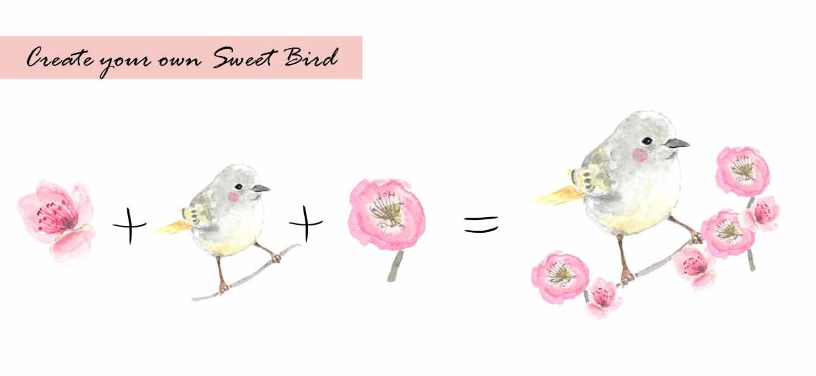 CLIP ART- Watercolor Birds & Cherry Blossoms Set. 12 Images. Digital ...