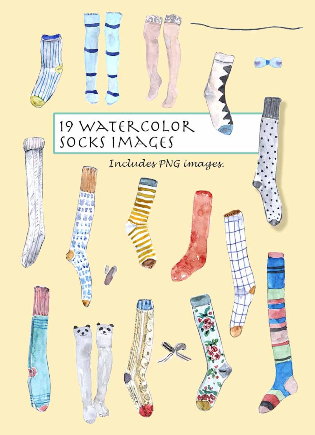 CLIP ART- Watercolor Socks Set. 19 Images. Digital Download. Knee Socks ...