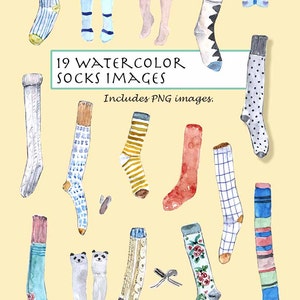 CLIP ART- Watercolor Socks Set. 19 Images. Digital Download. Knee Socks ...