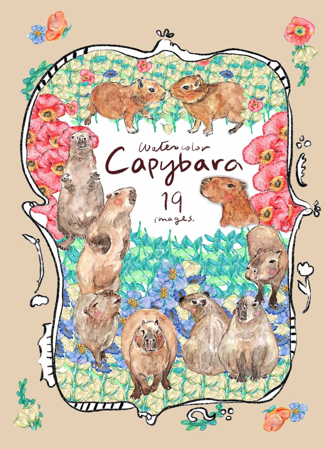 CLIP ART- Watercolor Capybara Set. 19 Images. Digital Download. - Etsy
