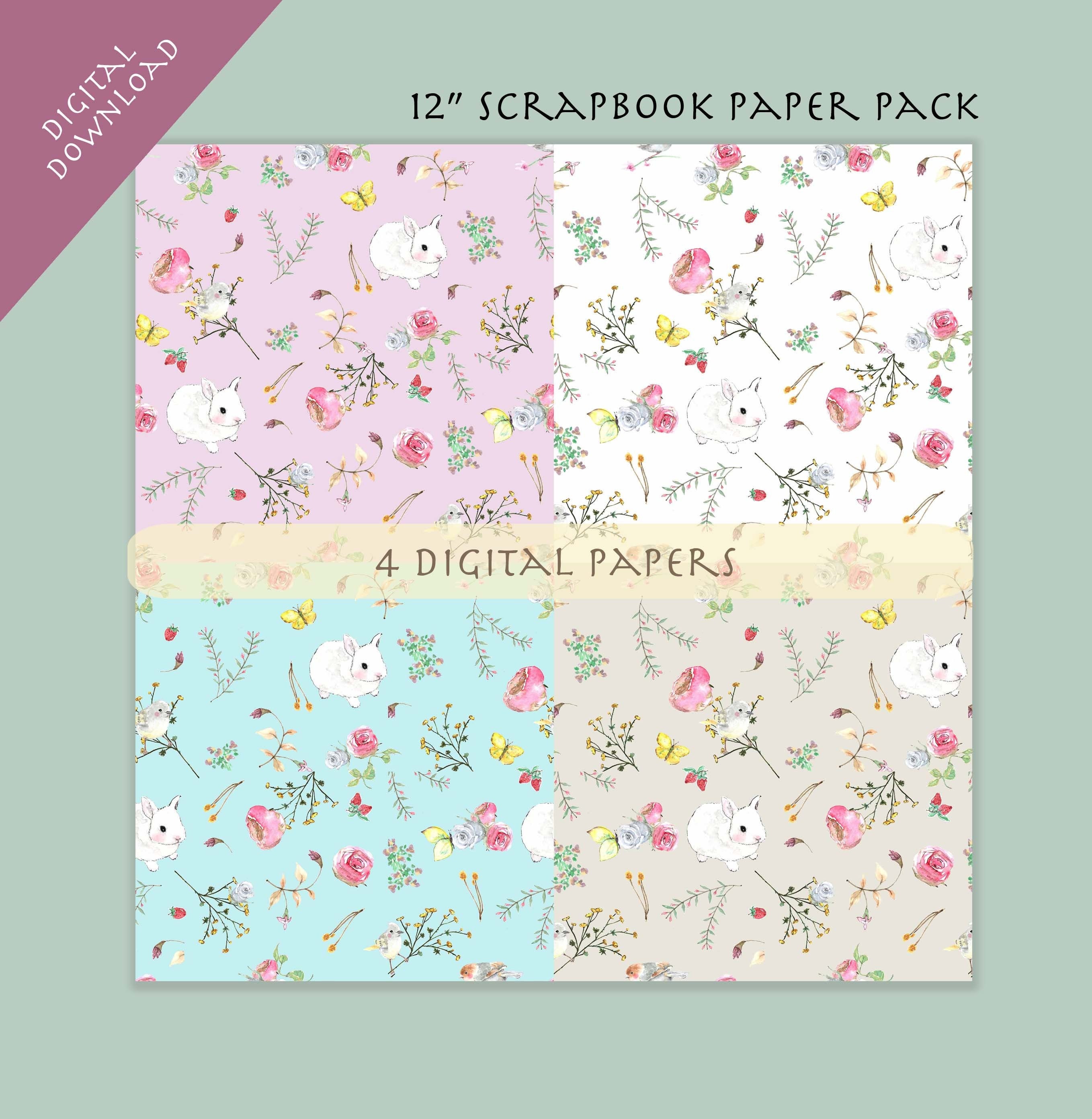 Watercolor Digital Paper, Instant Download--12" Digital Paper Pack(4 ...