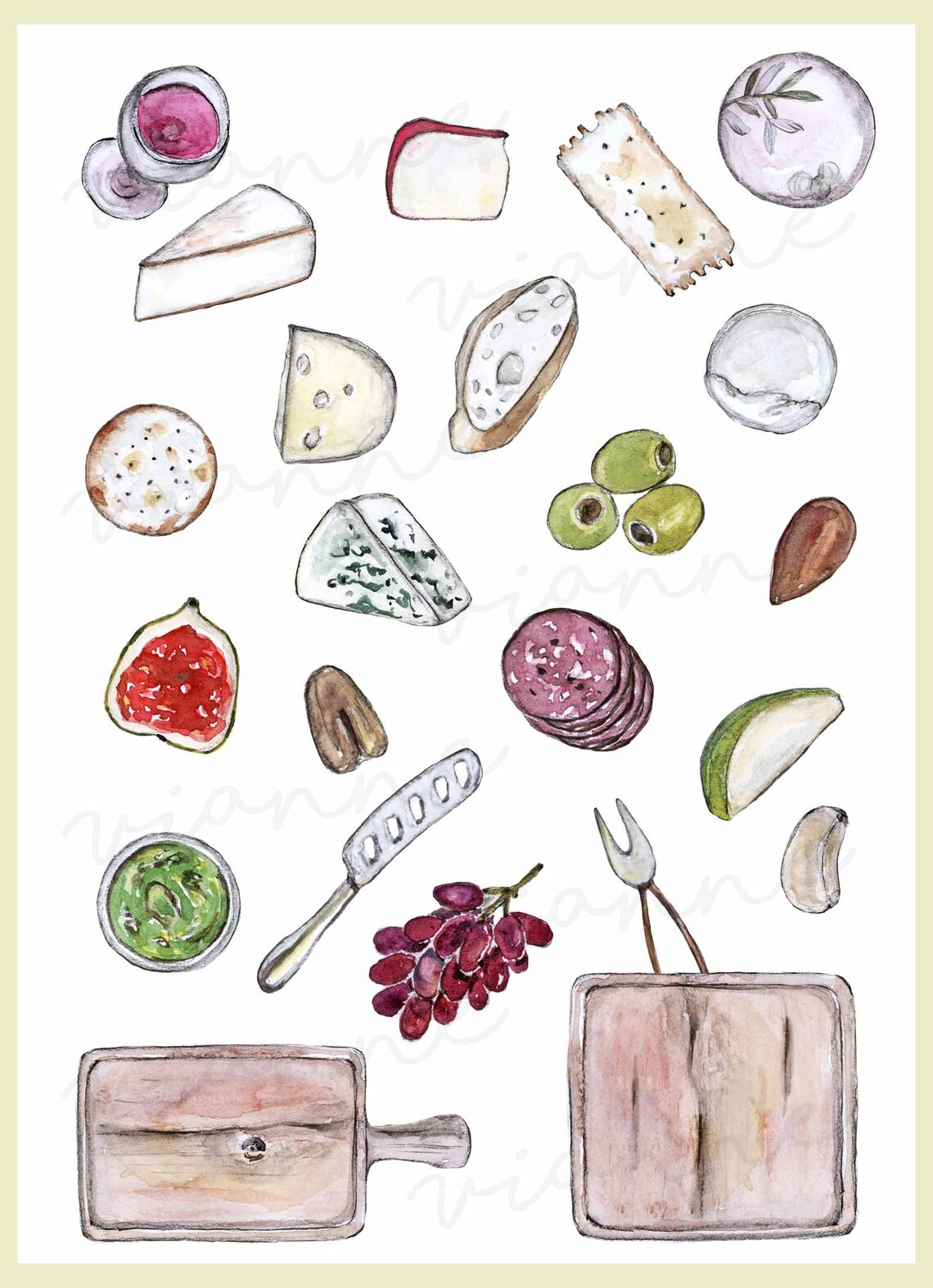 CLIP ART Watercolor Cheese Platter Set. 23 Images. Digital - Etsy