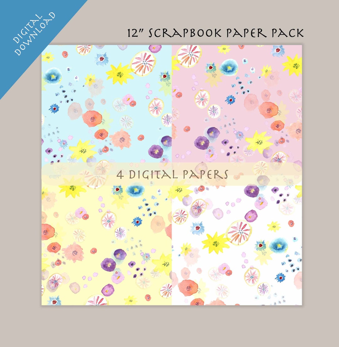 Watercolor Digital Paper, Instant Download--12" Digital Paper Pack(4 ...