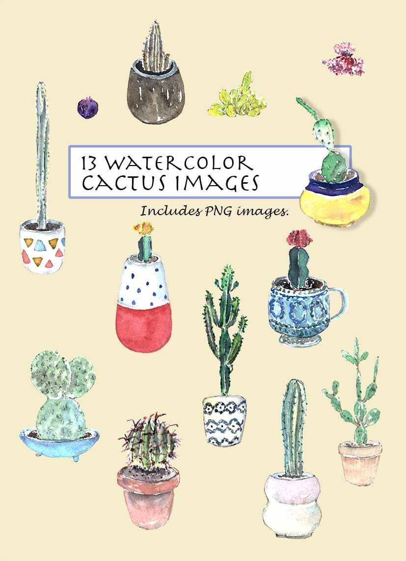 CLIP ART Watercolor Cactus Set. 13 Images. Digital Download. Flower ...