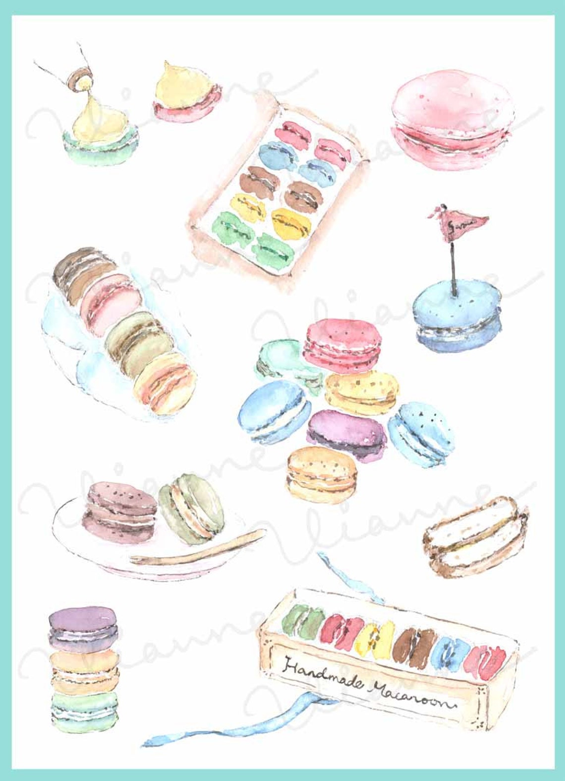 CLIP ART- Watercolor Vintage Macaroons Set. 10 Images. Digital Download ...