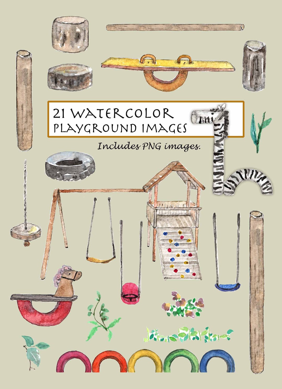 Watercolor Playground Clipart Set: 21 PNG Images (digital Download ...