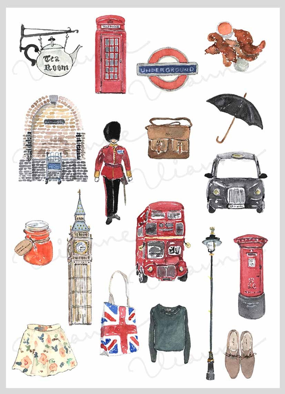 CLIP ART Watercolor Vintage London Set. 18 Images. Digital - Etsy