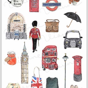 CLIP ART- Watercolor Vintage London Set. 18 Images. Digital Download ...