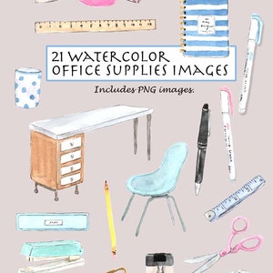 Watercolor Office Supplies Clipart: Vintage Stationery Set (digital ...