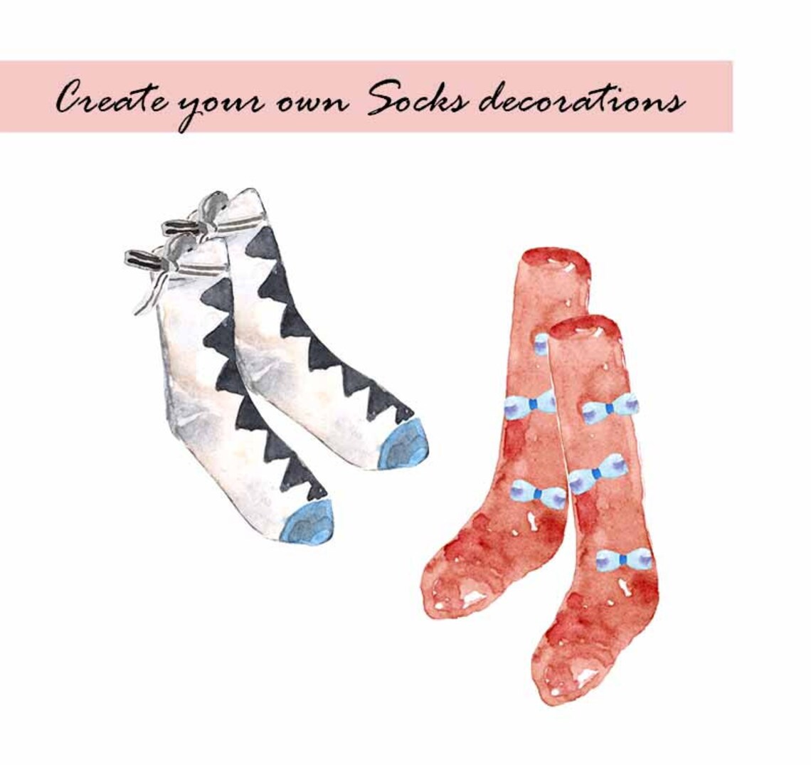 CLIP ART- Watercolor Socks Set. 19 Images. Digital Download. Knee Socks ...