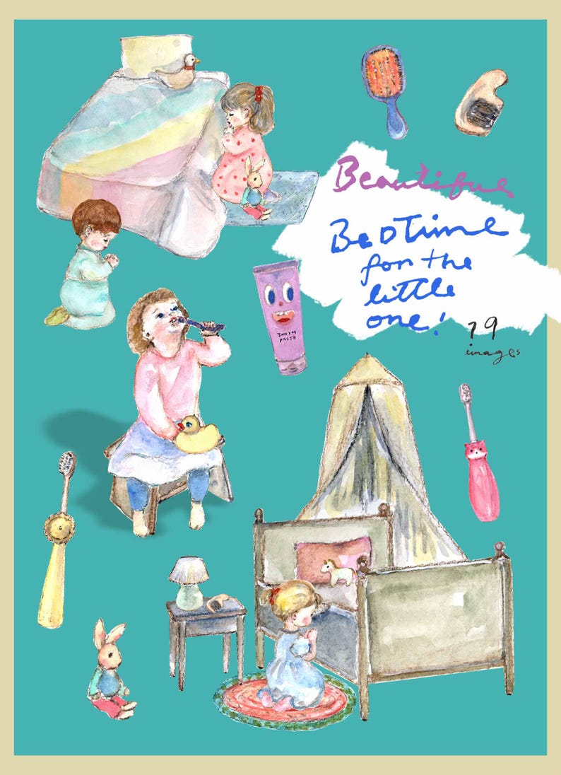 Watercolor Bedtime Clipart Set: 19 Hand-drawn Images (digital Download ...