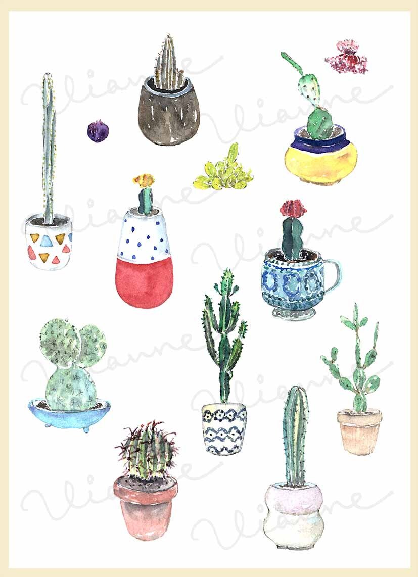 CLIP ART Watercolor Cactus Set. 13 Images. Digital Download. Flower ...