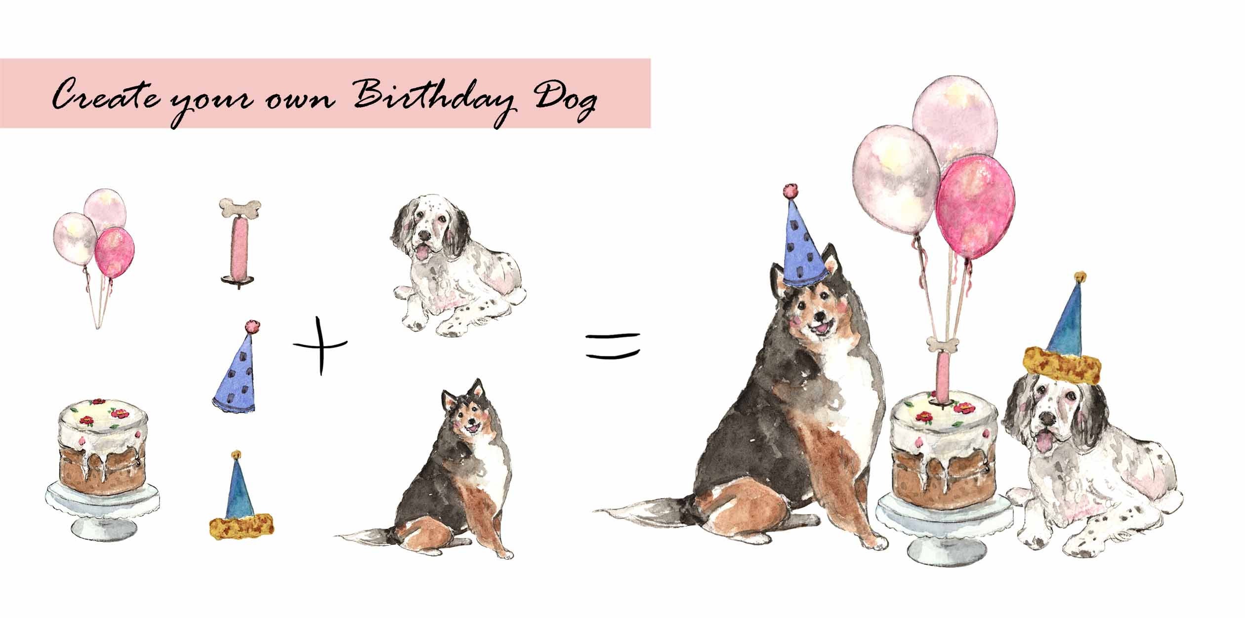 CLIP ART Watercolor Birthday Dog Set. 24 Images. Digital | Etsy