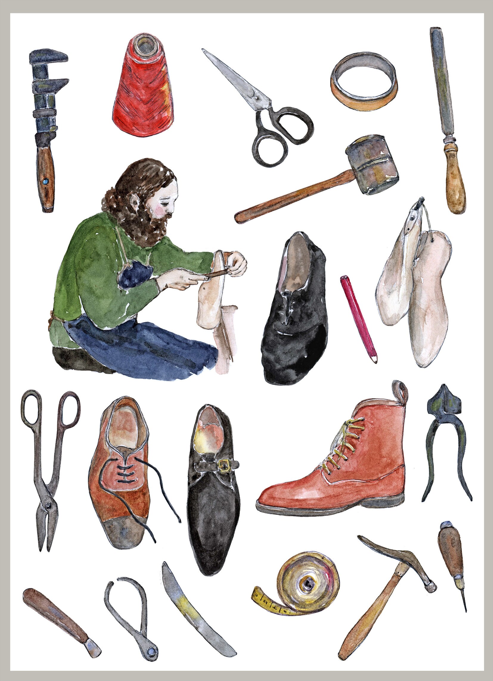 CLIP ART- Watercolor Shoemaker Set. 21 Images. Digital Download. Hand ...