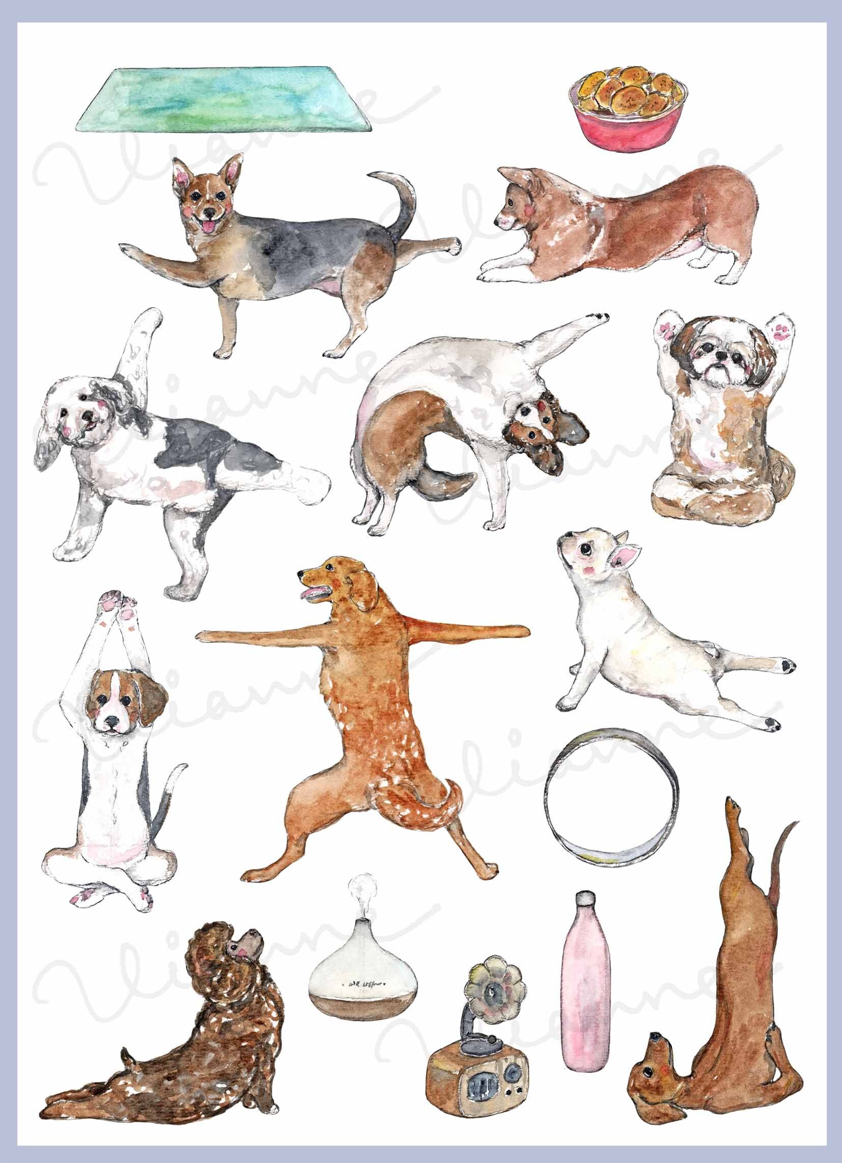 CLIP ART Watercolor Yoga Dog Set. 16 Images. Digital Download. Yoga ...