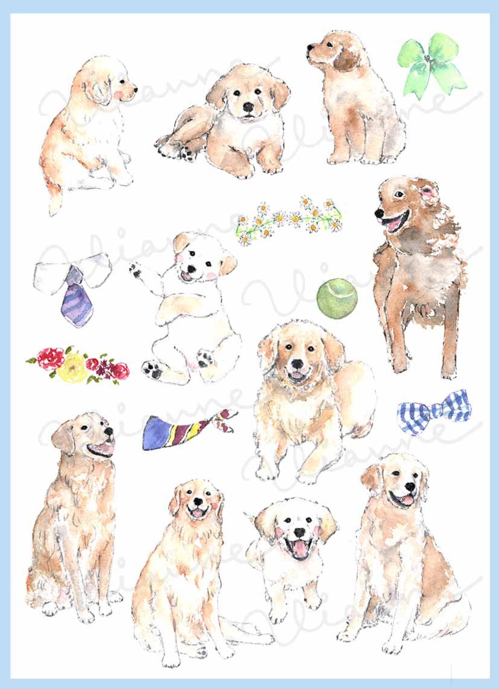 Watercolor Golden Retriever Clipart Set: Puppy Dog Images (digital ...