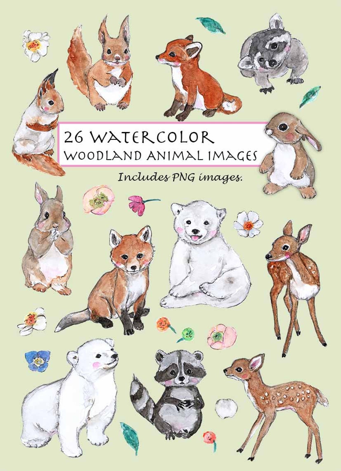 CLIP ART Watercolor Woodland Animals Set. 26 Images. Digital | Etsy