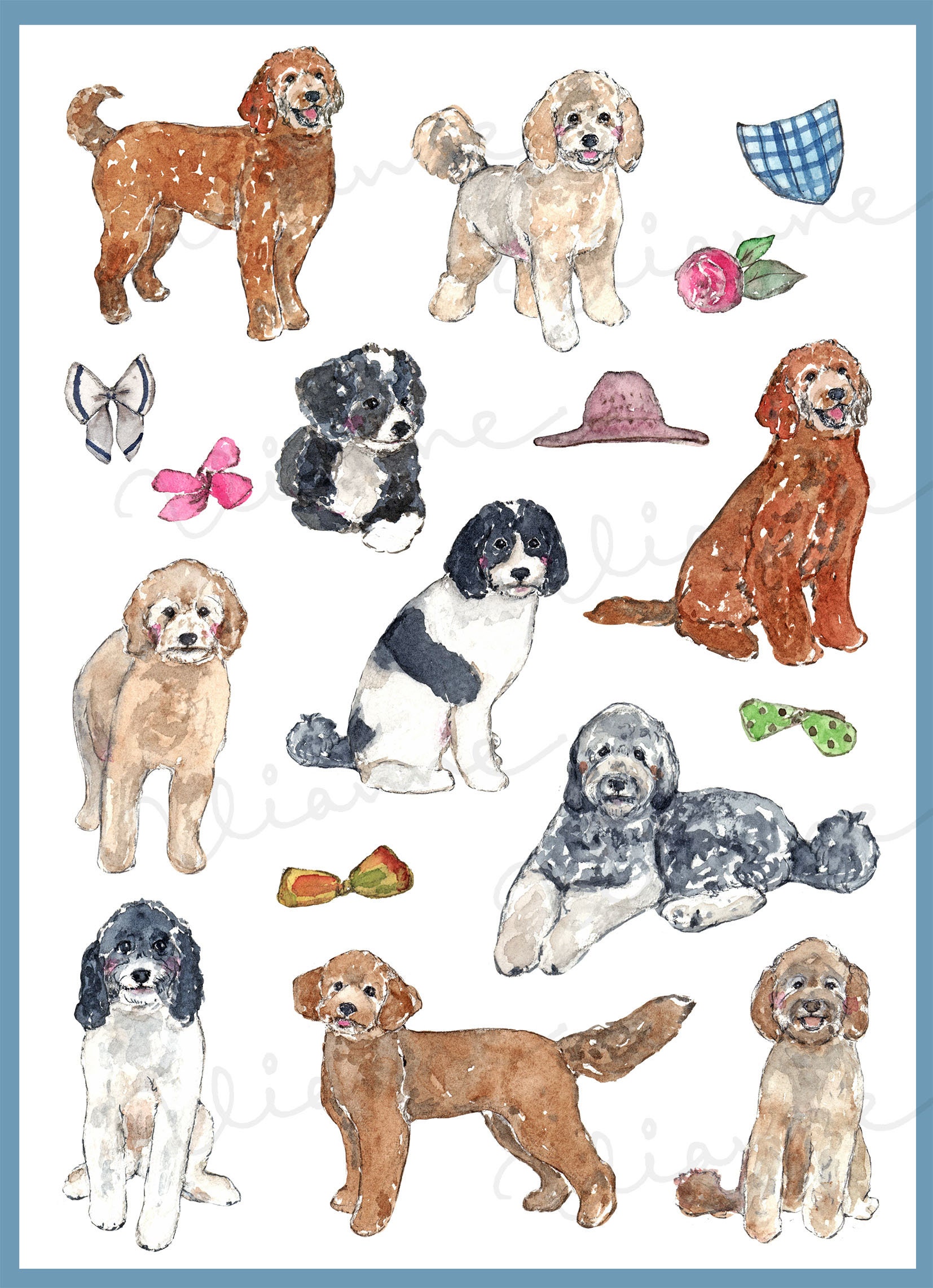 CLIP ART Watercolor Goldendoodle Colors Set. 17 Images. Digital ...