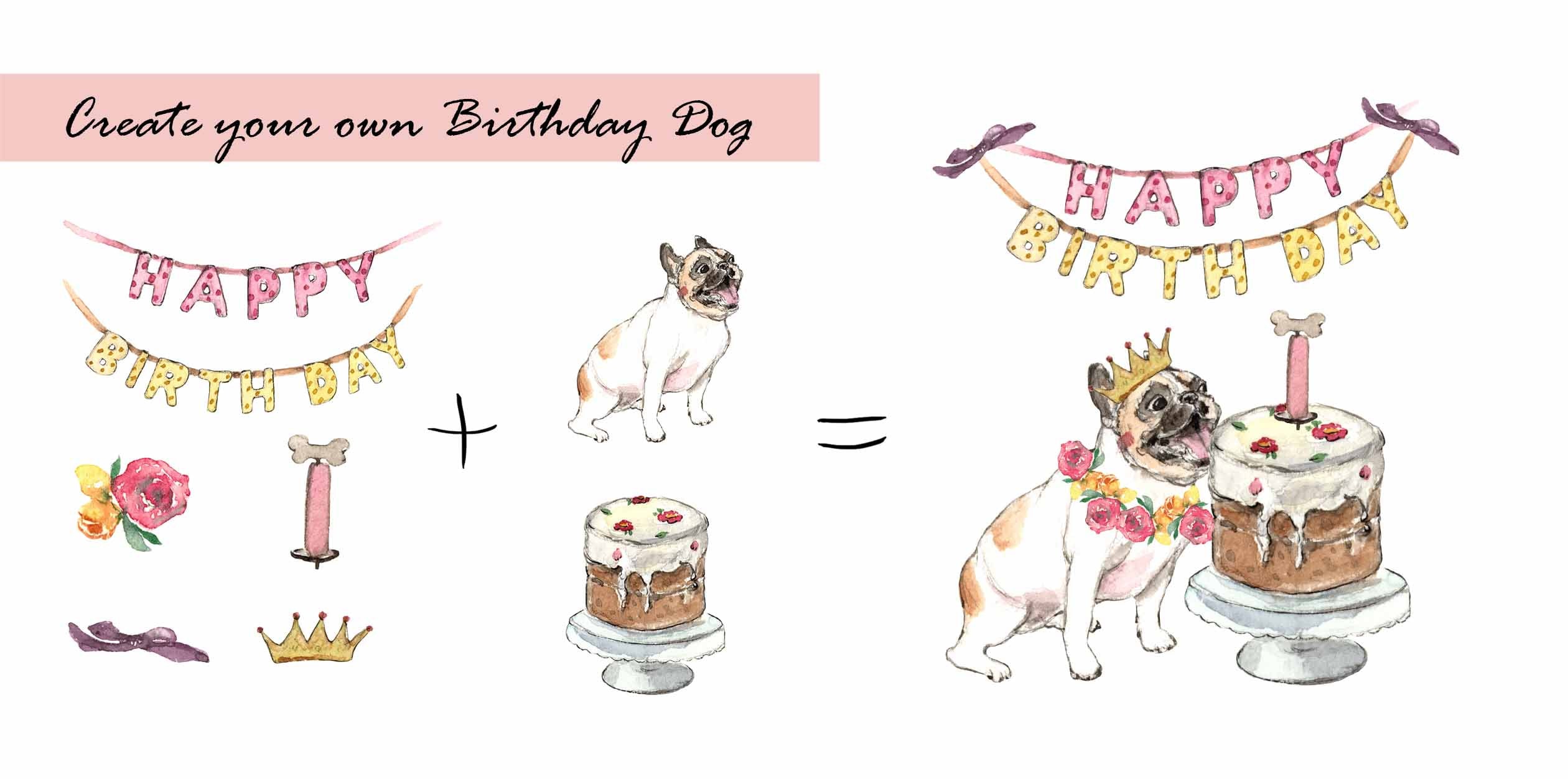 CLIP ART Watercolor Birthday Dog Set. 24 Images. Digital | Etsy
