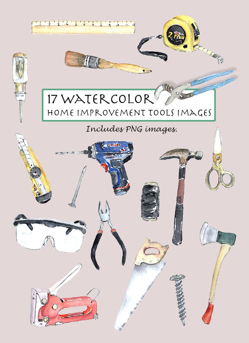 Watercolor Home Improvement Tools Clip Art Set (digital Download) - Etsy