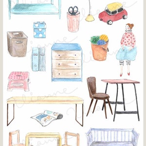 CLIP ART- Watercolor & Gouache Vintage Kids Room Set. 17 Images ...