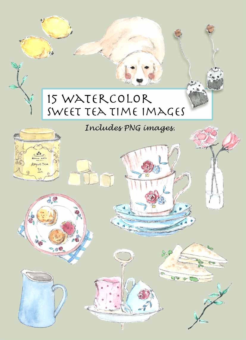 CLIP ART Watercolor Sweet Tea Time Set. 15 Images. Digital - Etsy