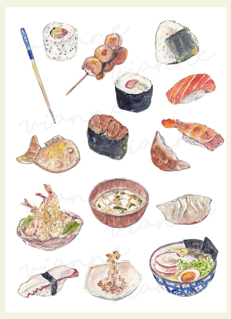 Watercolor Japanese Food Clipart Set: 16 PNG Images (digital Download ...