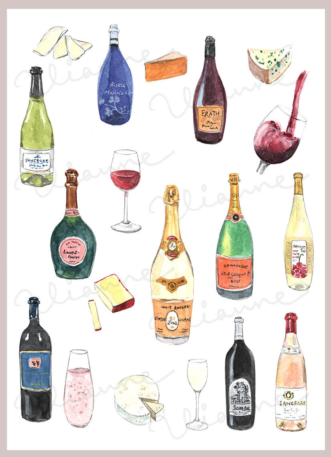 CLIP ART Watercolor Wine & Cheese Set. 19 Images. Digital Download ...