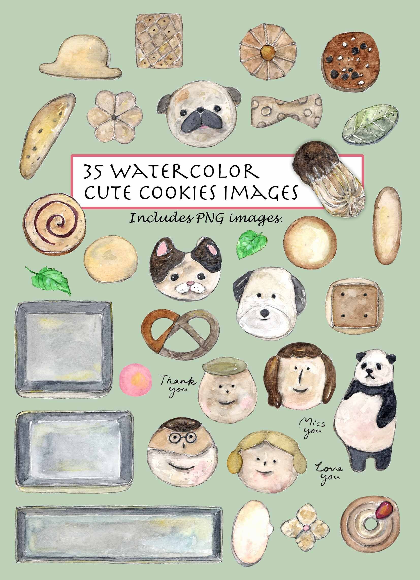 CLIP ART Watercolor Cute Cookie Set. 35 Images. Digital Download ...