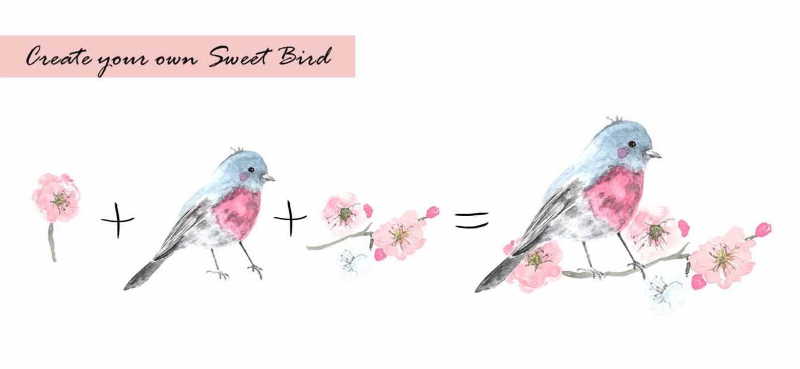 CLIP ART- Watercolor Birds & Cherry Blossoms Set. 12 Images. Digital ...