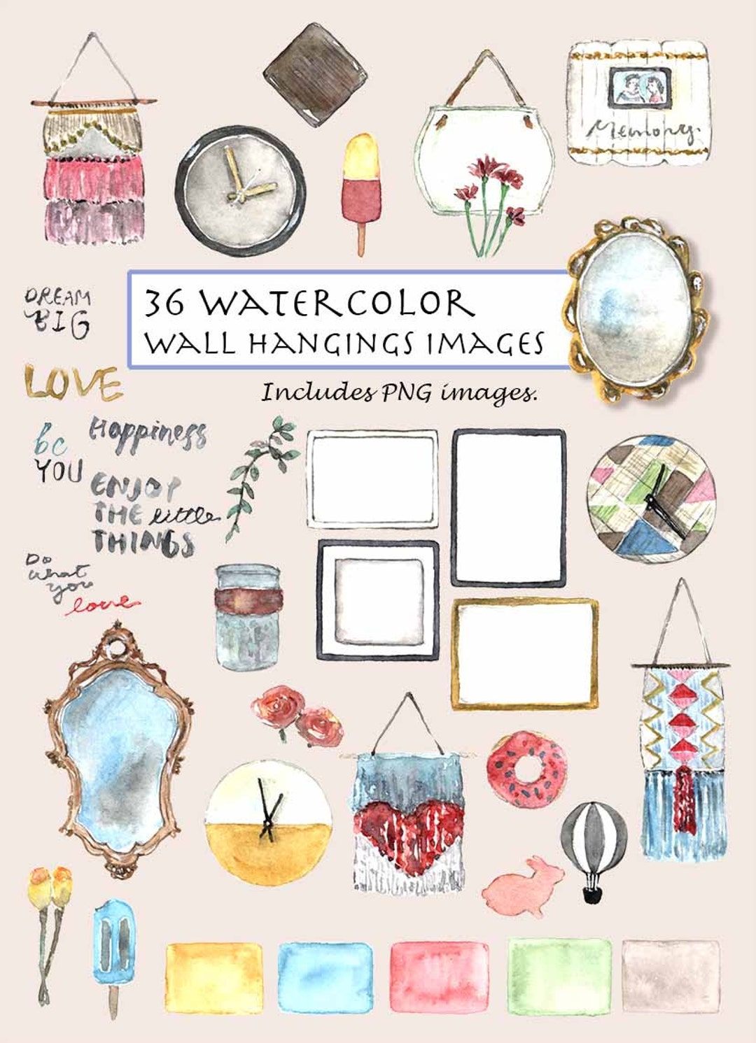 Watercolor Wall Hangings Clip Art Set (digital Download) - Etsy