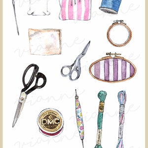 Watercolor Embroidery Tools Clip Art: Sewing Graphics (digital Download ...