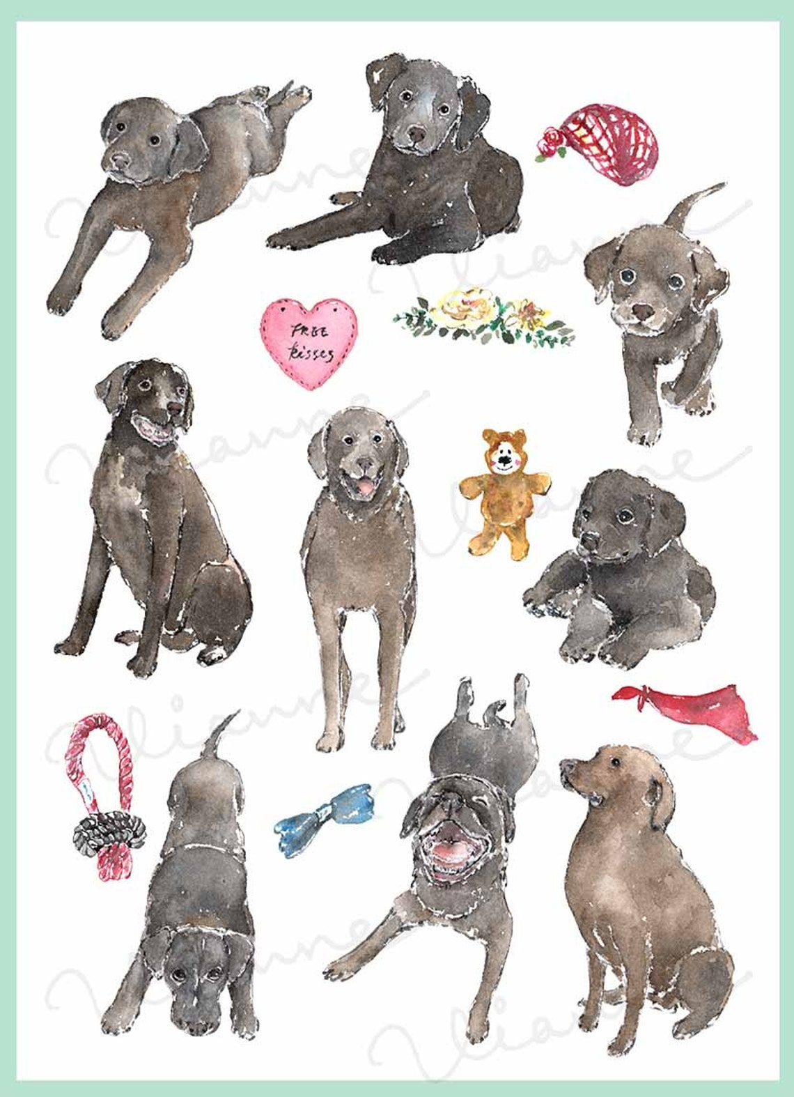 CLIP ART Watercolor Brown Labrador Set. 16 Images. Digital - Etsy