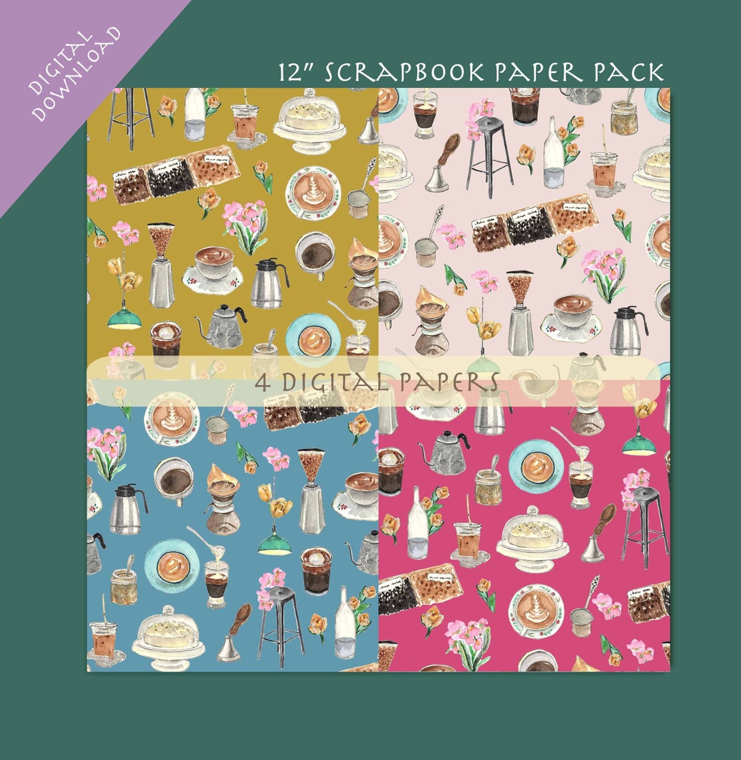 Watercolor Coffee Digital Paper: Scrapbook Pattern Pack (digital ...
