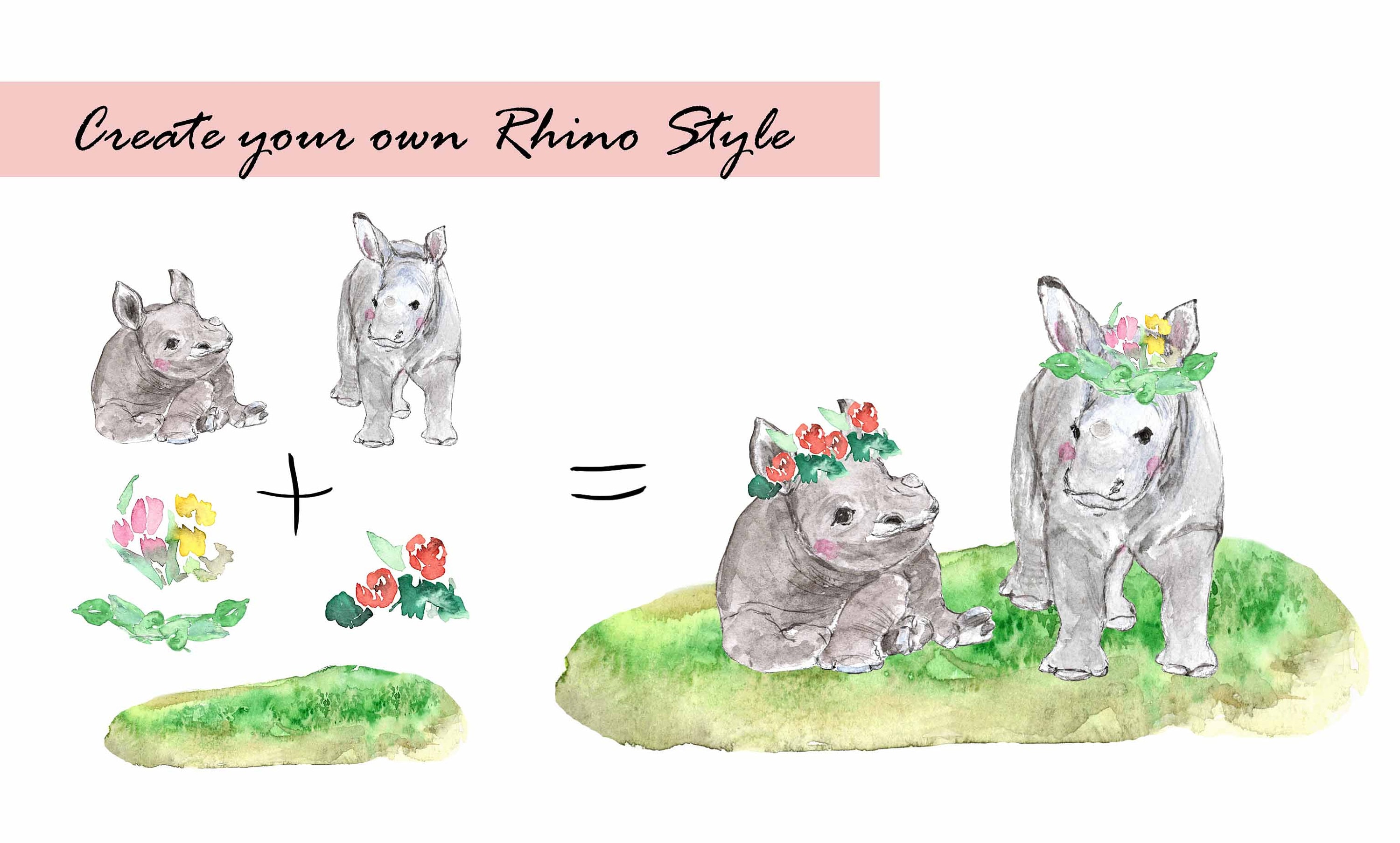 Watercolor Rhino Clipart Set – 16 PNG Images (digital Download) - Etsy