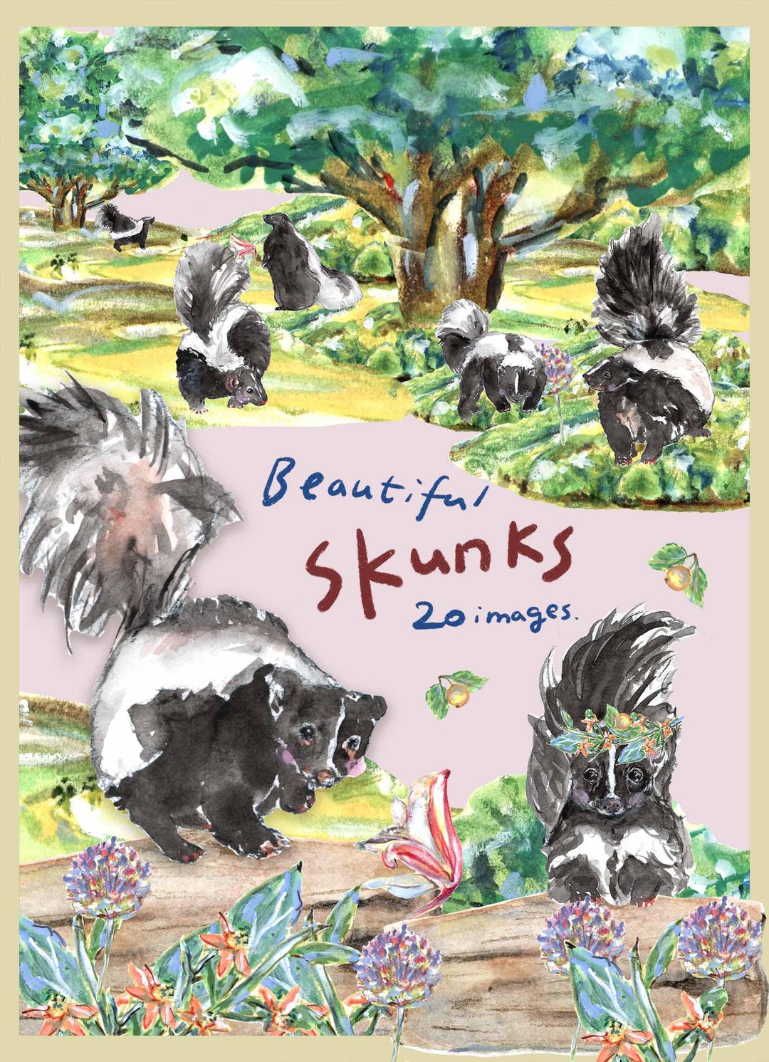 Skunk Clip Art Set: Mixed Media Animal Images (digital Download) - Etsy